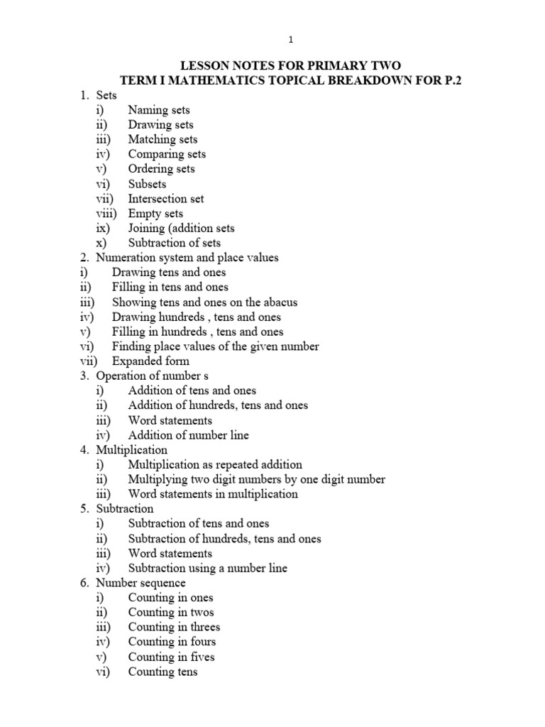 Primary 2 Mathematics Lesson Notes | PDF