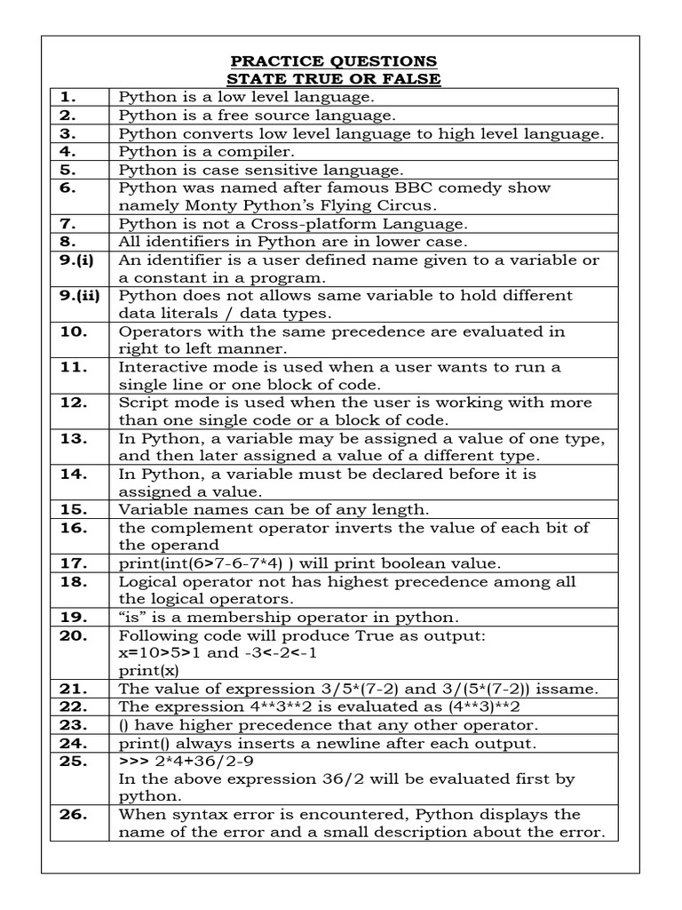 Questions For Practice Chapter - 1 | PDF | Control Flow | Python (Programming Language)