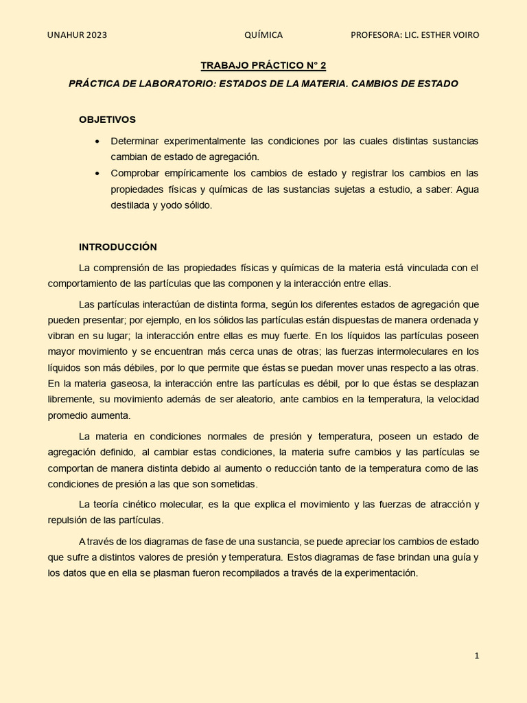 Práctica de Laboratorio #2 Estados de La Materia. Cambios de Estado ...