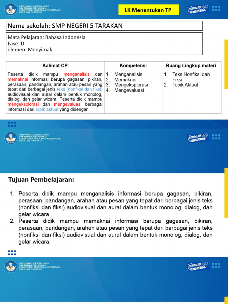 LK Ruang Kolaborasi - Menentukan TP - Kelompokdiana | PDF