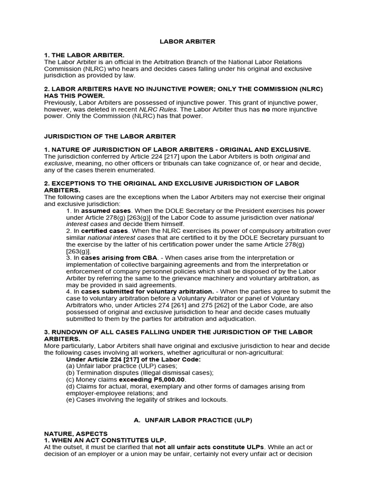 Jurisdiction of The Labor Arbiter | PDF