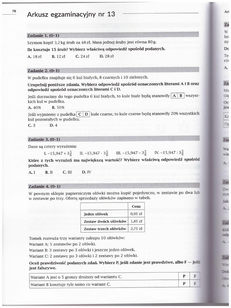 Arkusz Egzaminacyjny Trudny 1 | PDF