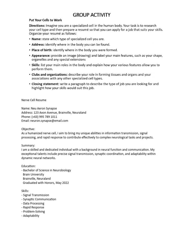 Nerve Cell Resume & Interview | PDF | Science & Mathematics