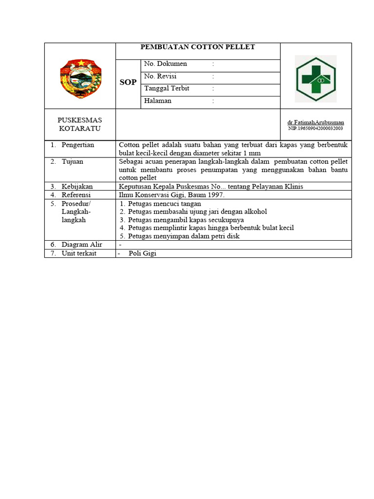 Sop Pembuatan Cotton Pellet | PDF