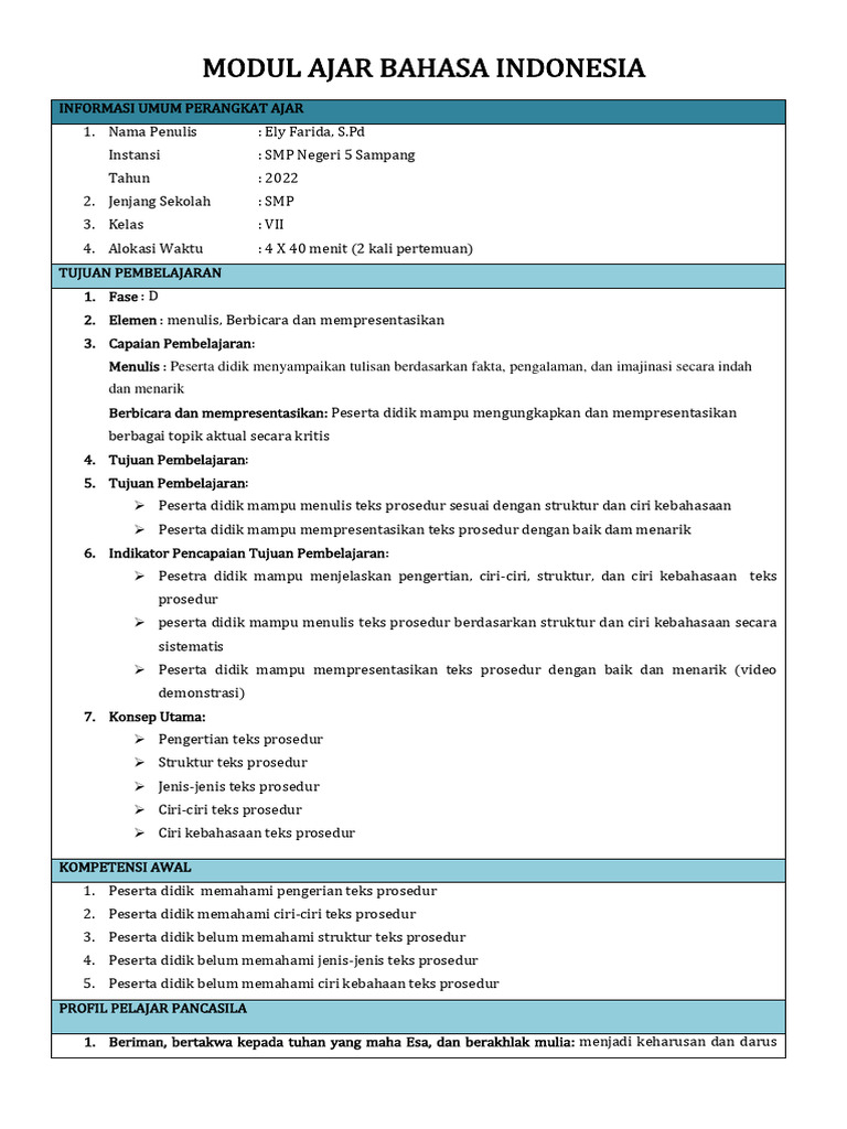 Modul Ajar Teks Prosedur | PDF