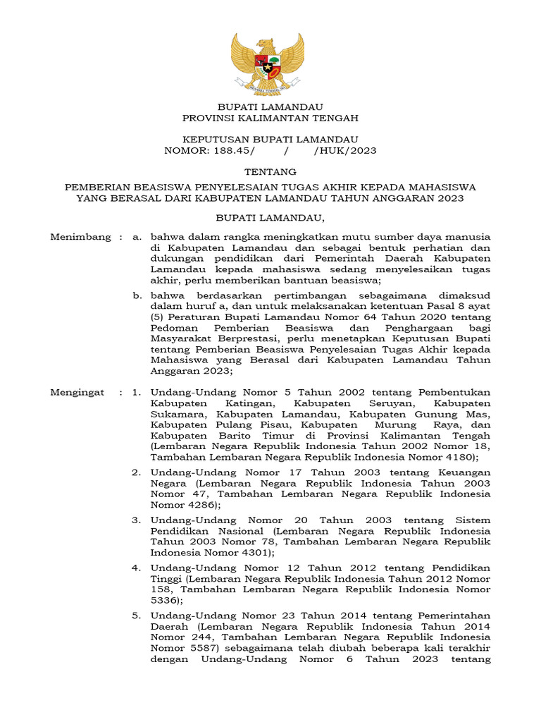 Beasiswa Tugas Akhir-Sk Baru | PDF