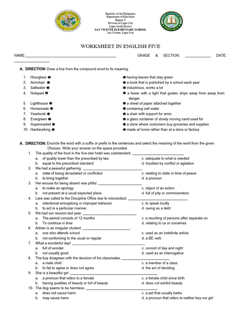 Worksheet in English | PDF