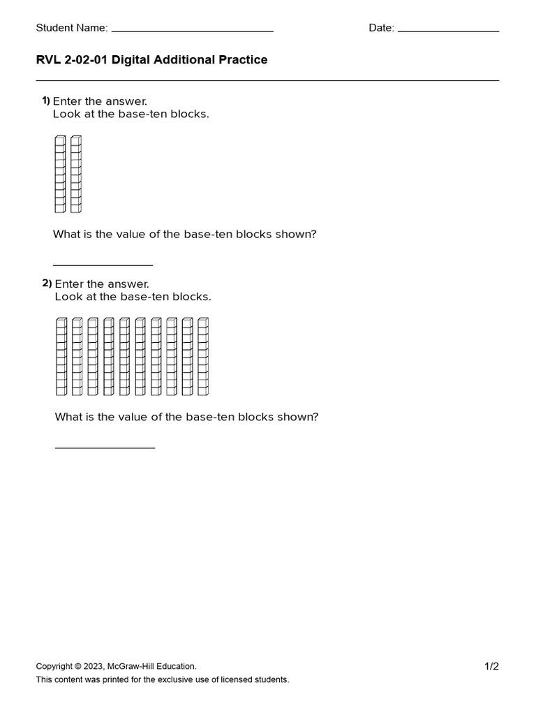 RVL 2-02-01 Digital Additional Practice | PDF