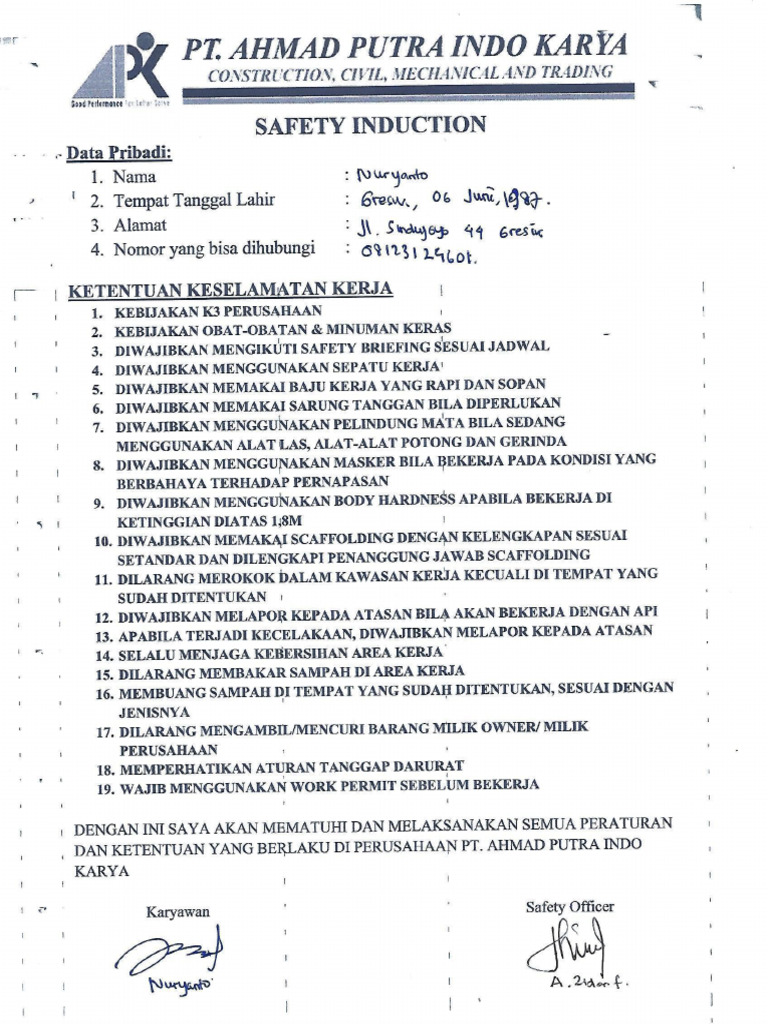 SAFETY INDUCTION | PDF