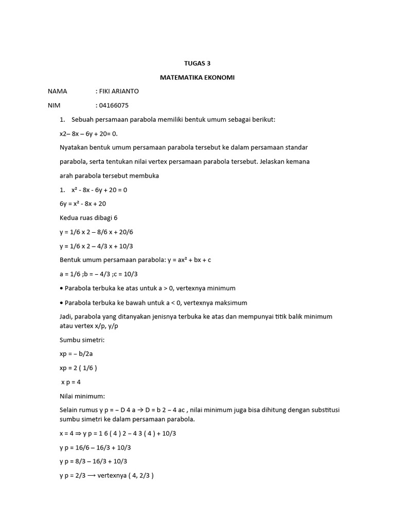 TUGAS 3 Matematika Ekonomi | PDF