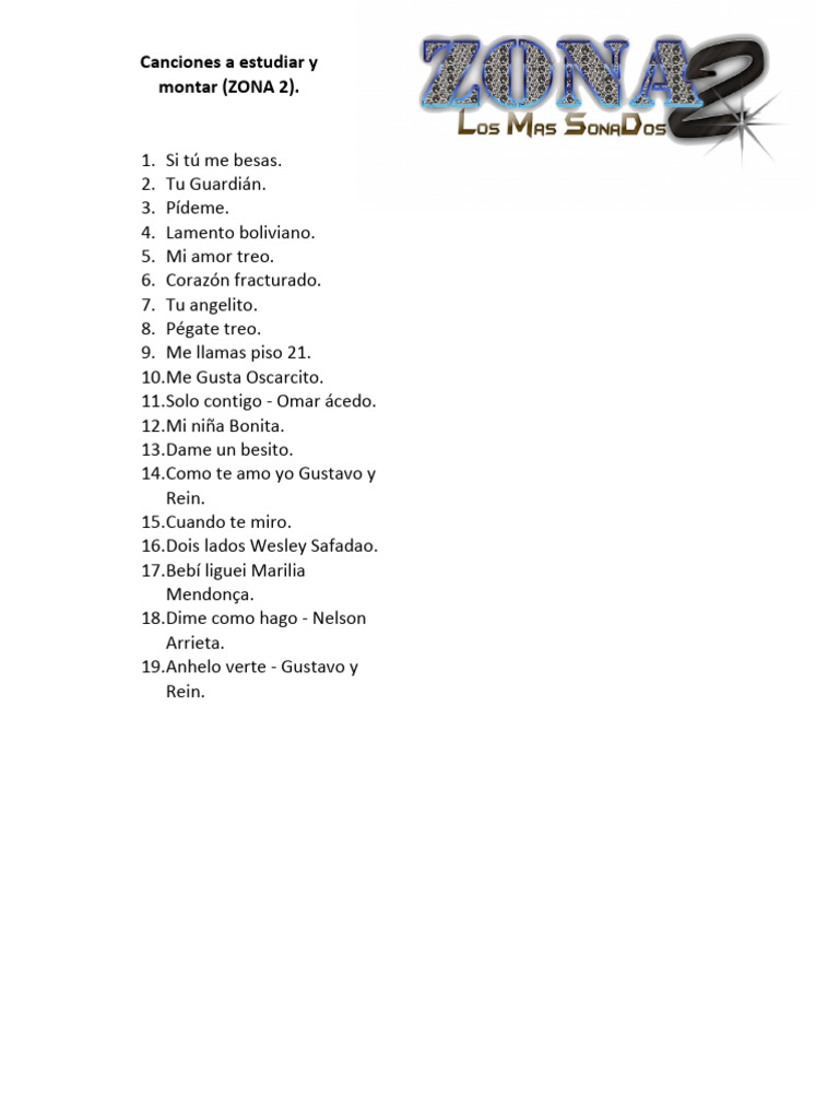 Letras Show Zona 2 | PDF