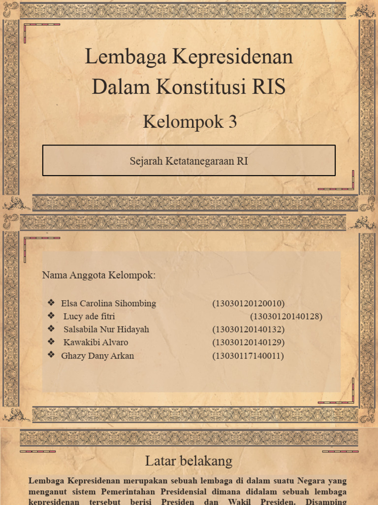 Lembaga Kepresidenan Dalam Konstitusi RIS - Kelompok 3 - Sejarah Ketatanegaraan RI | PDF