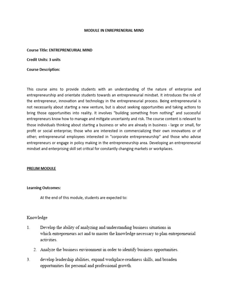 ENTREP MIND Module 1-4 | PDF