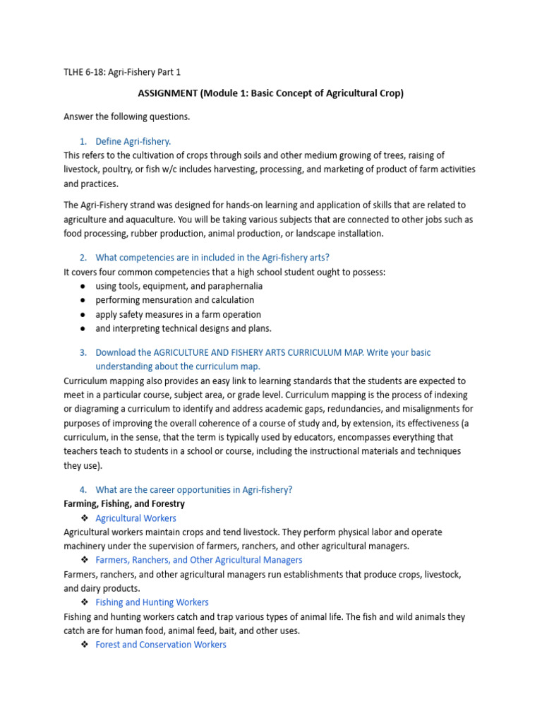 ASSIGNMENT (Module 1 - Basic Concept of Agricultural Crop) | PDF