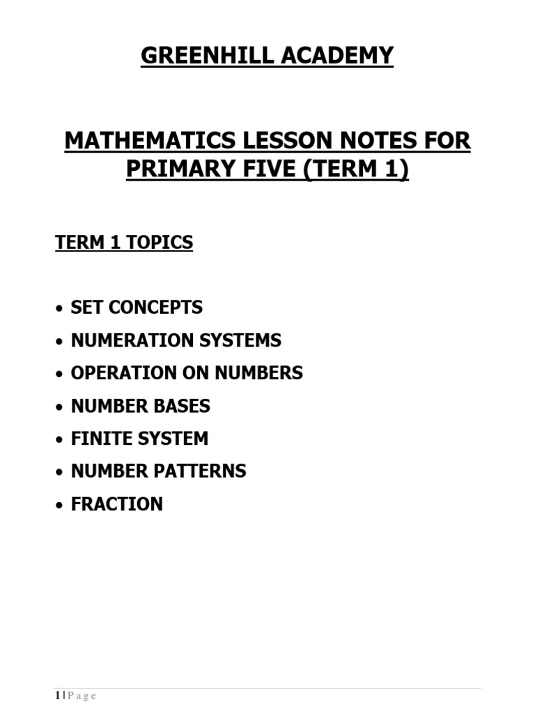 p5 Mathematics LESSON NOTES TERM 1 | PDF
