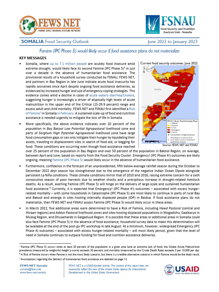 Joint FEWS NET FSNAU Somalia Food Security Outlook Report For Jun 2022 ...