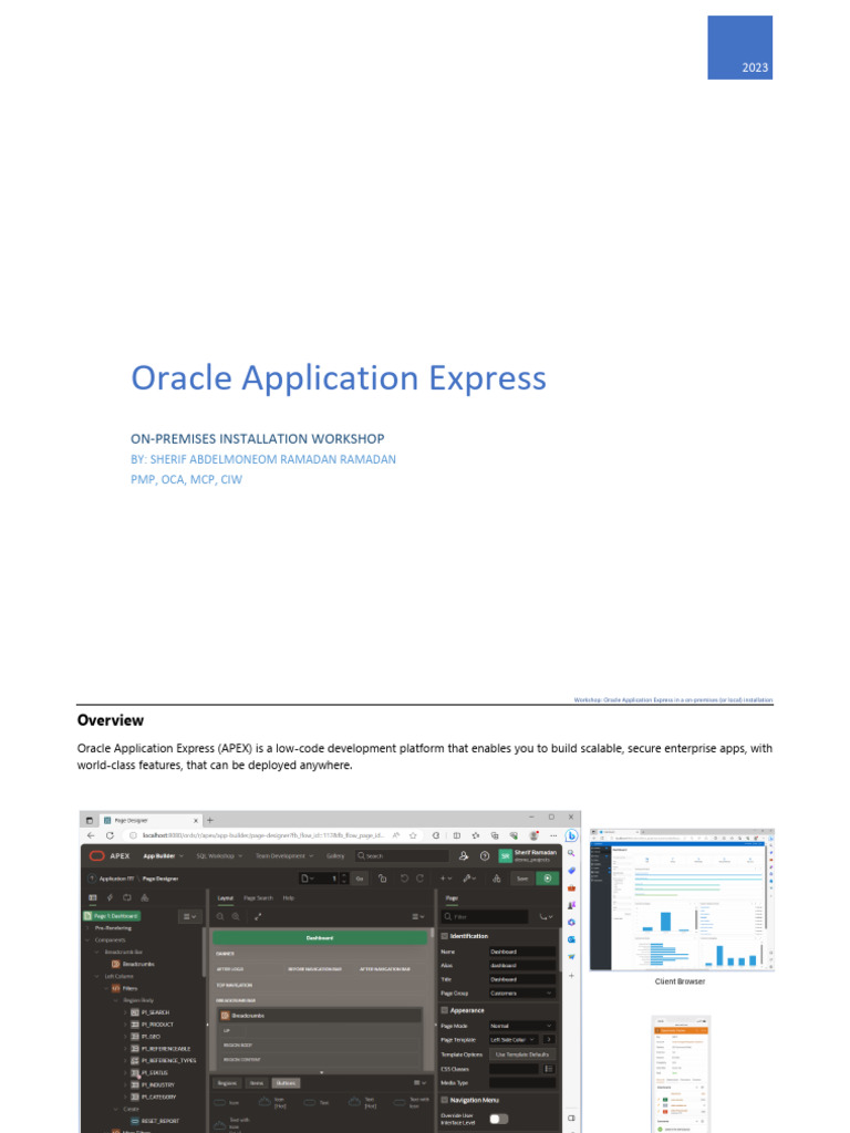 Workshop: Oracle Apex On Premises Installation | PDF