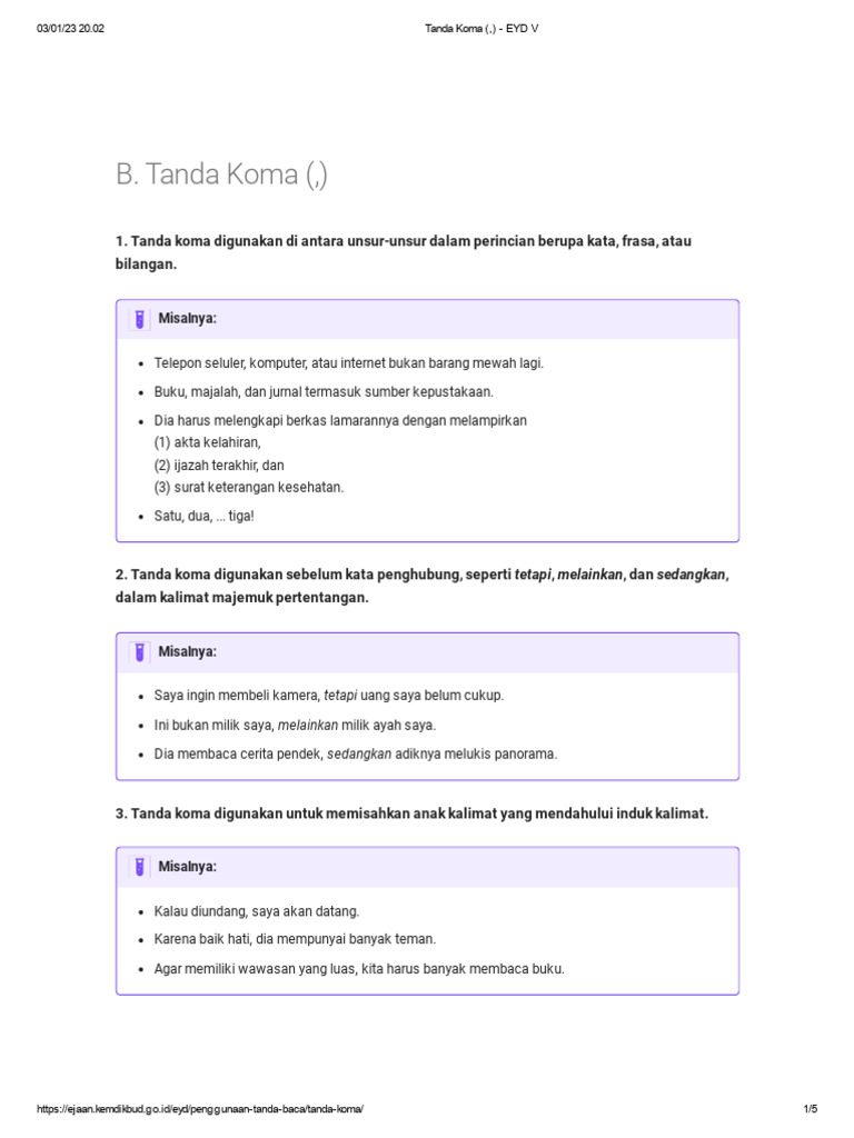 Tanda Koma (,) - EYD V | PDF
