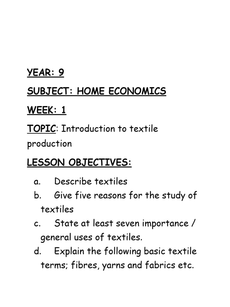 First Term Year 9 Note | PDF | Textiles | Yarn
