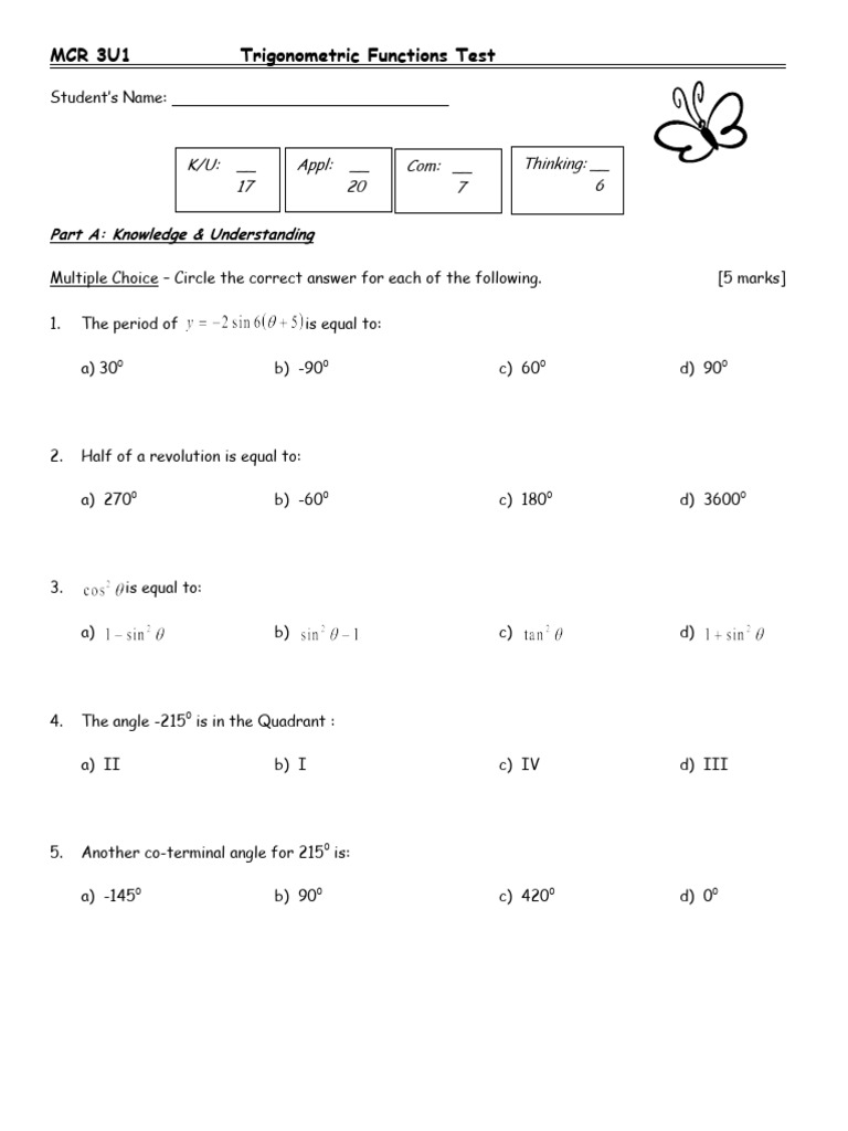 Chapter 5 Test - Trigonometric Functions January 2008 | PDF ...