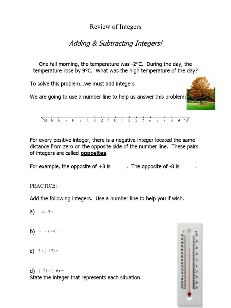 Lesson 1 - Adding and Subtracting Integers | PDF Lesson 1 - Adding and Subtracting Integers | PDF