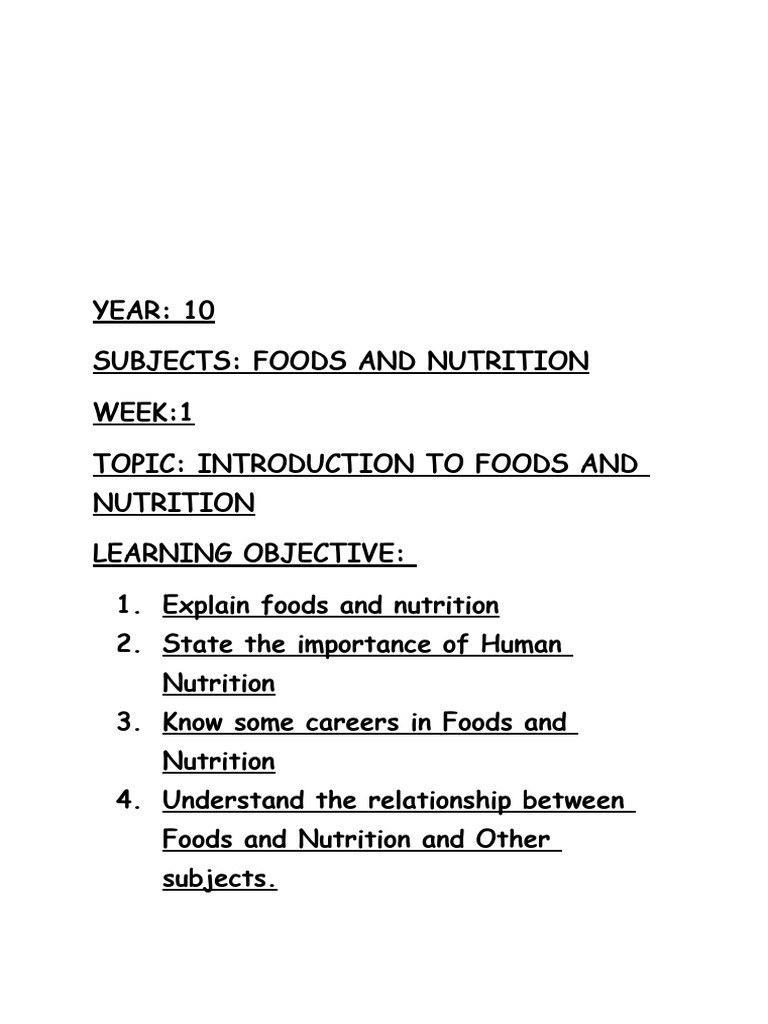 First Term Year 10 Note Foods & Nutrition | PDF