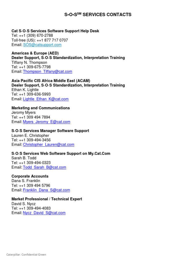 Caterpillar SOS Services Contact List | PDF