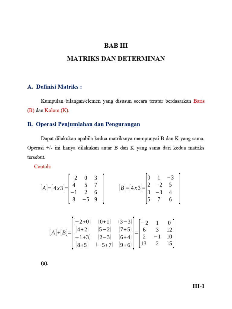 Bab-Iii Matriks | PDF | Metode & Bahan Ajar
