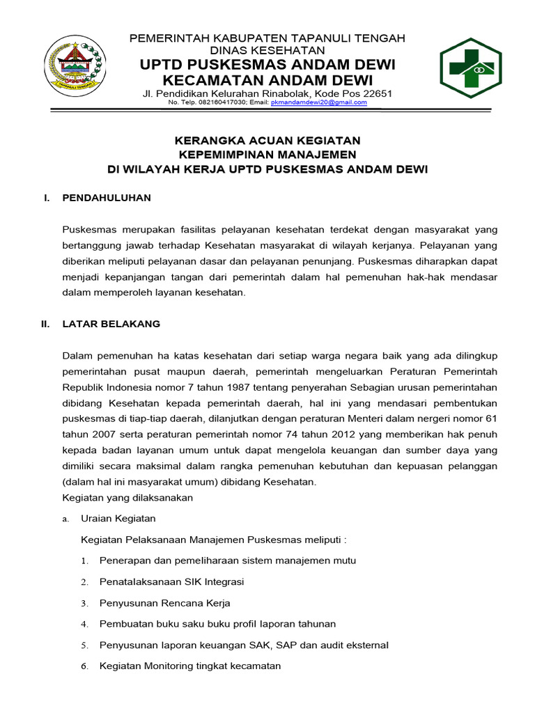 Kerangka Acuan Kegiatan KMP | PDF