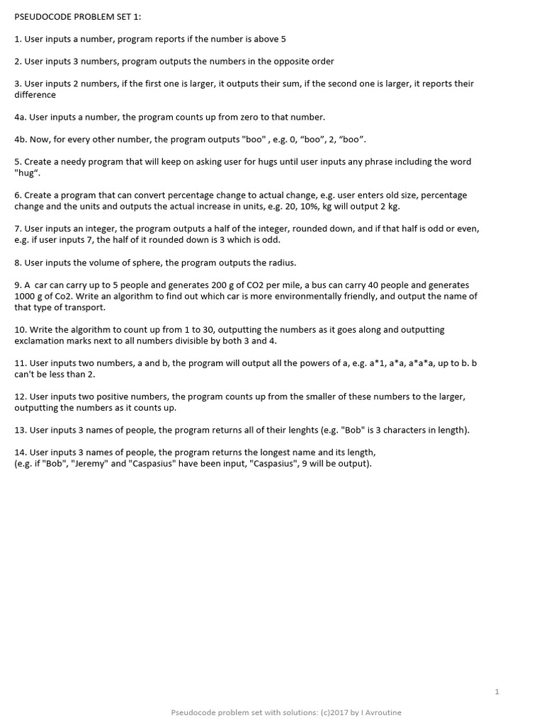 Pseudocode Worksheet Totecs | PDF