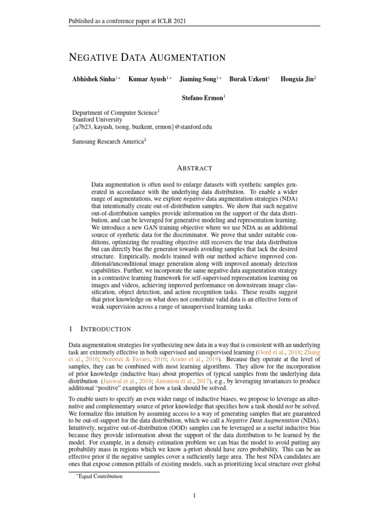 2021 Iclr Negative Data Augmentation (Satnford Samsung) | PDF