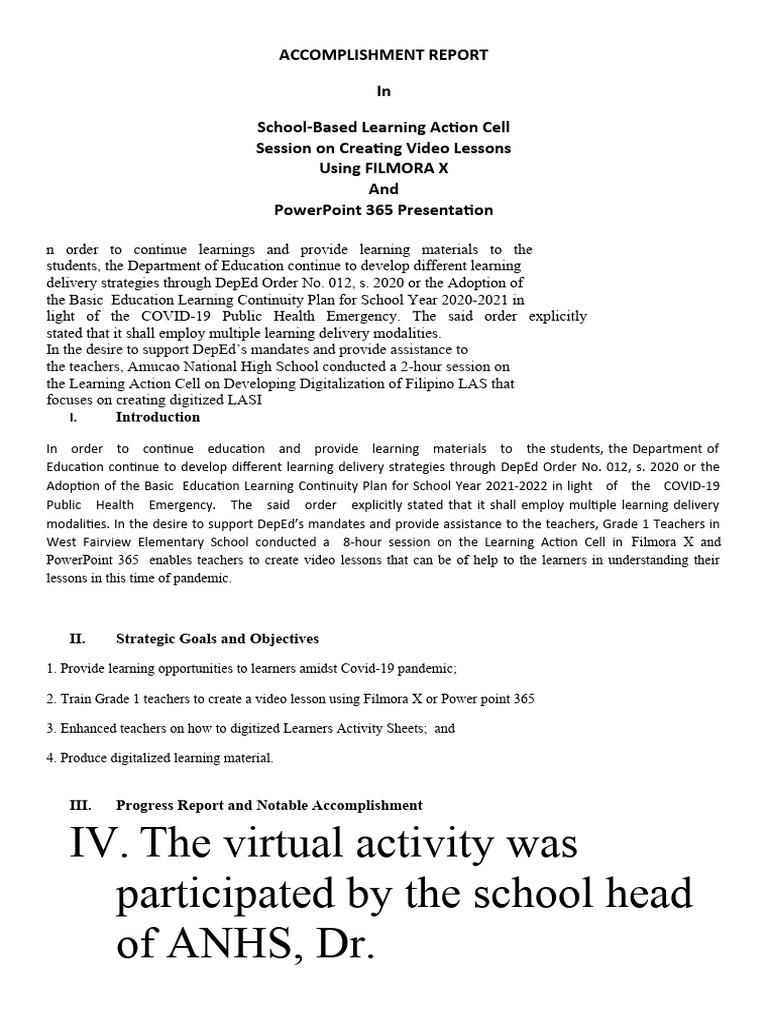 Accomplishment Report Lac Grade 1 | Download Free PDF | Learning ...