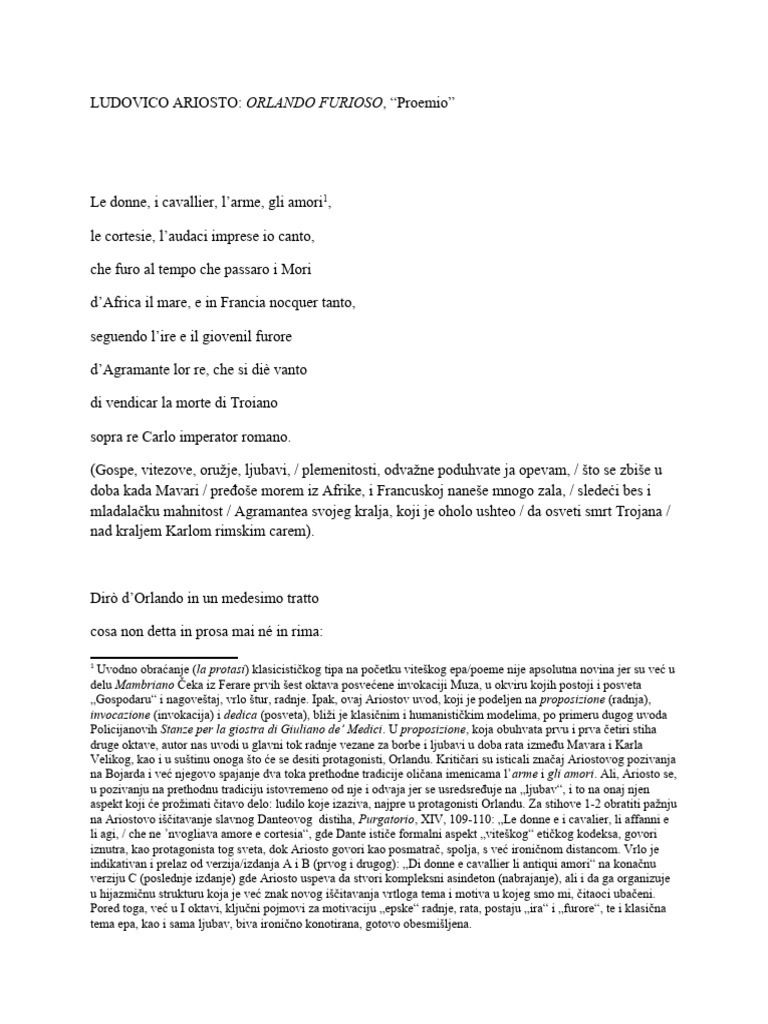 Ludovico Ariosto - Orlando Furioso, Proemio | PDF