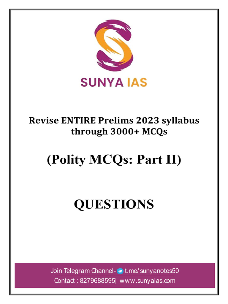 Part II - Revise Polity Through MCQs - Sunya IAS | PDF