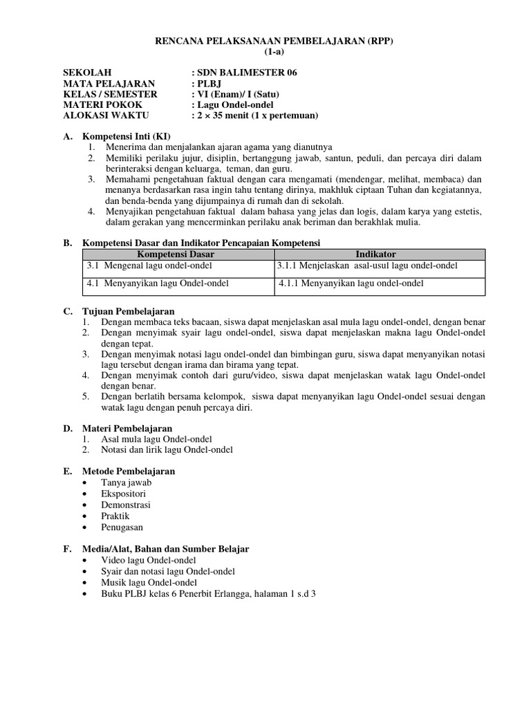 RPP PLBJ Kelas 6 | PDF