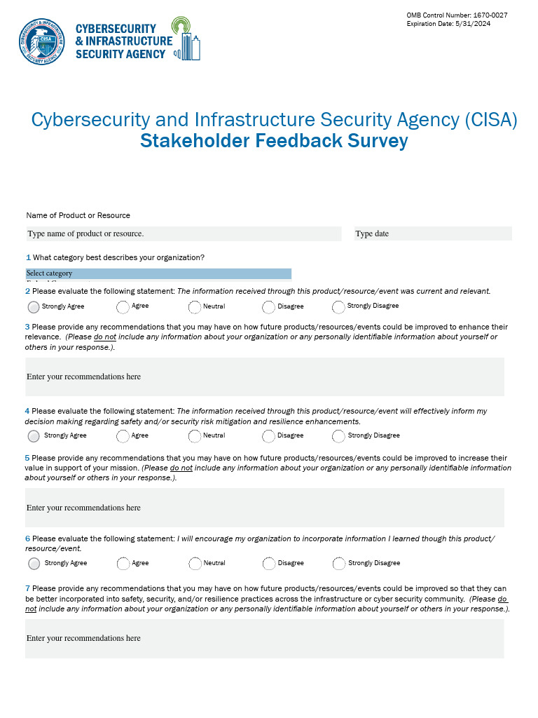 Insider Threat Mitigation Workshop - CISA Stakeholder Feedback Survey ...