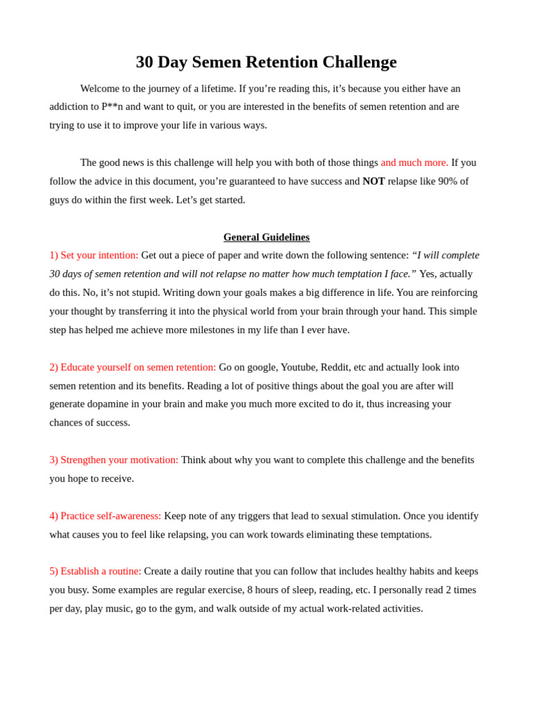 Semen Retention Guide | PDF | Self Control | Self-Management