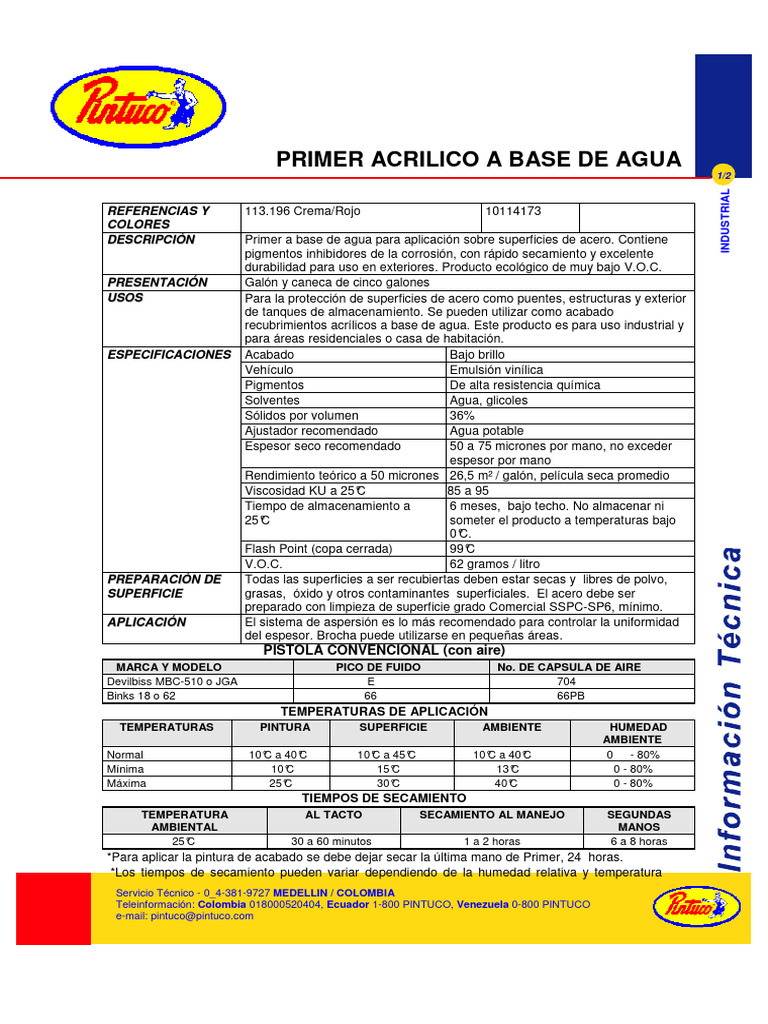 Ficha Técnica Primer Acrilico A Base de Agua 13196 | PDF | Agua | Humedad