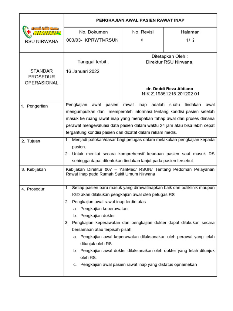 Pengkajian Awal Pasien RS Nirwana | PDF