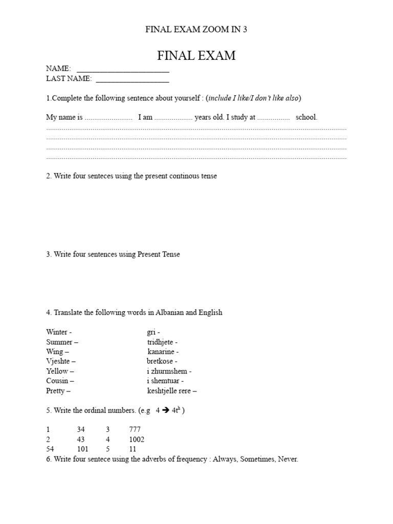 FINAL EXAM Zoom in 3 | PDF