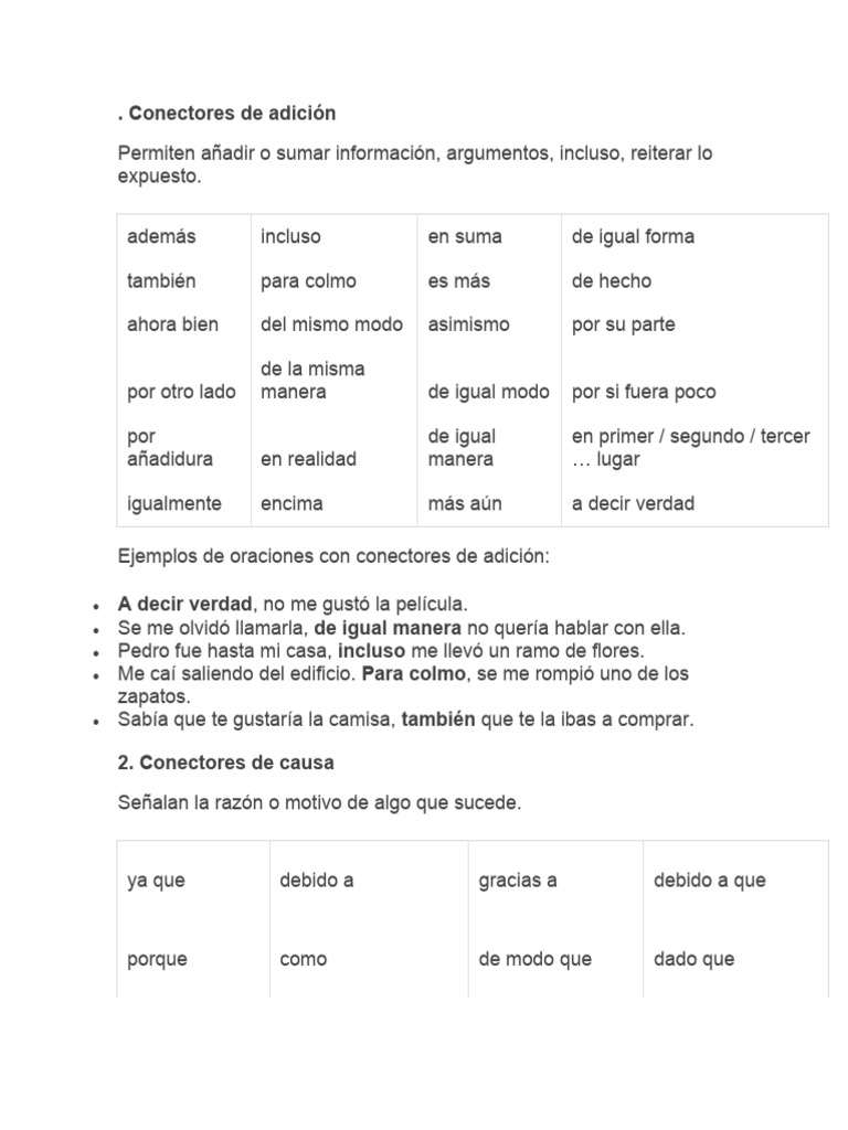 Conectores de adición | PDF