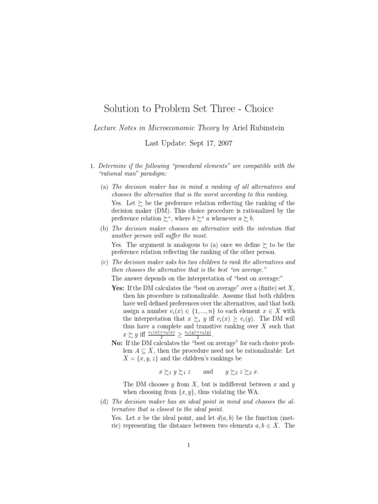 Solution To Problem Set Three - Choice | PDF | Function (Mathematics ...