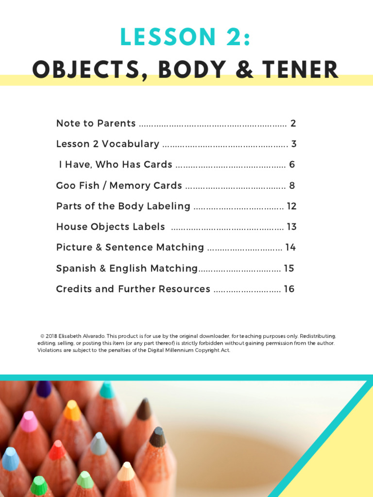 Lesson 2 - Objects & Tener Spanish Toolkit | PDF