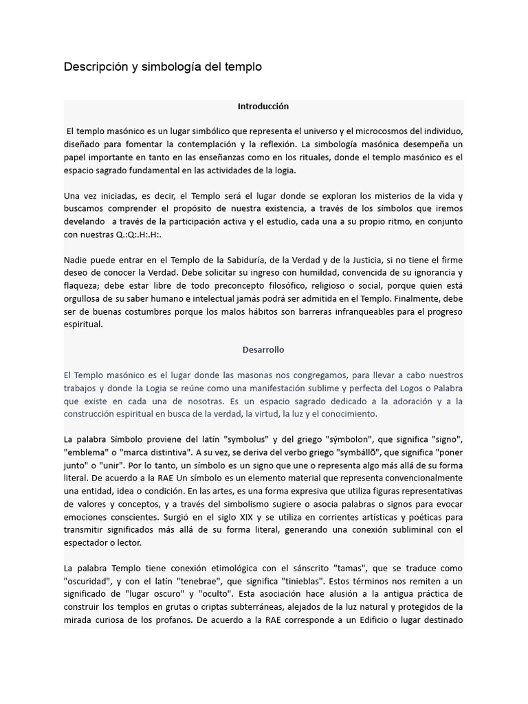 Copia de Descripción y Simbología Del Templo | PDF | Masonería | Los ...