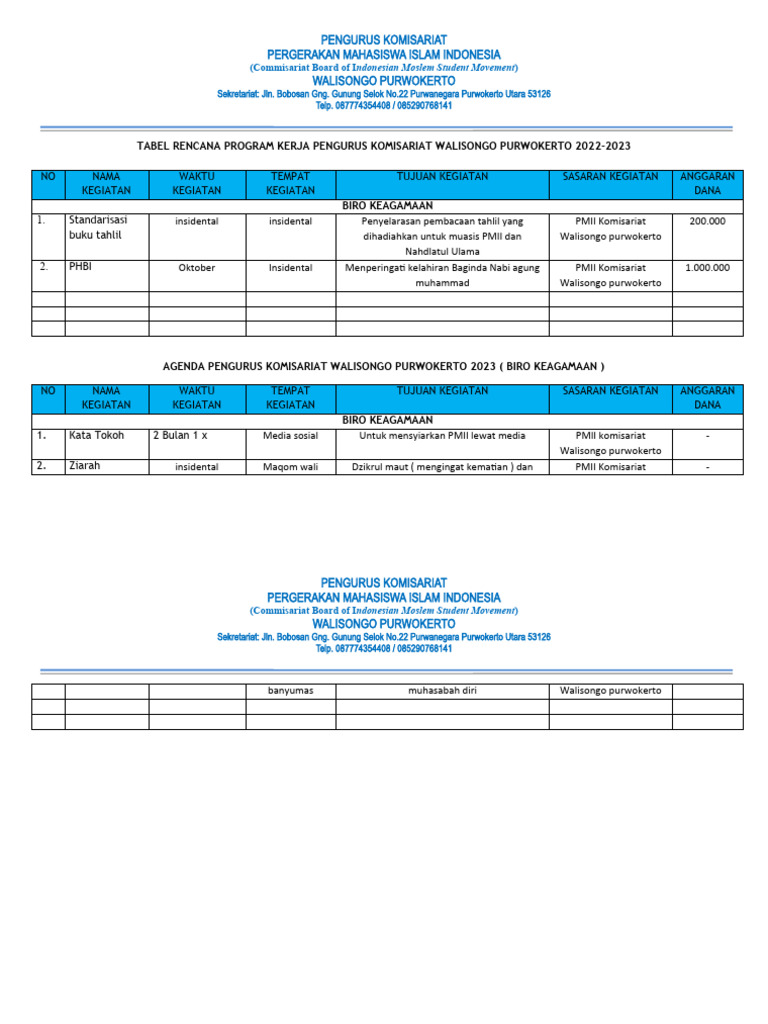 Biro Keagamaan-Rencana Proker Dan Agenda-1-1 | PDF