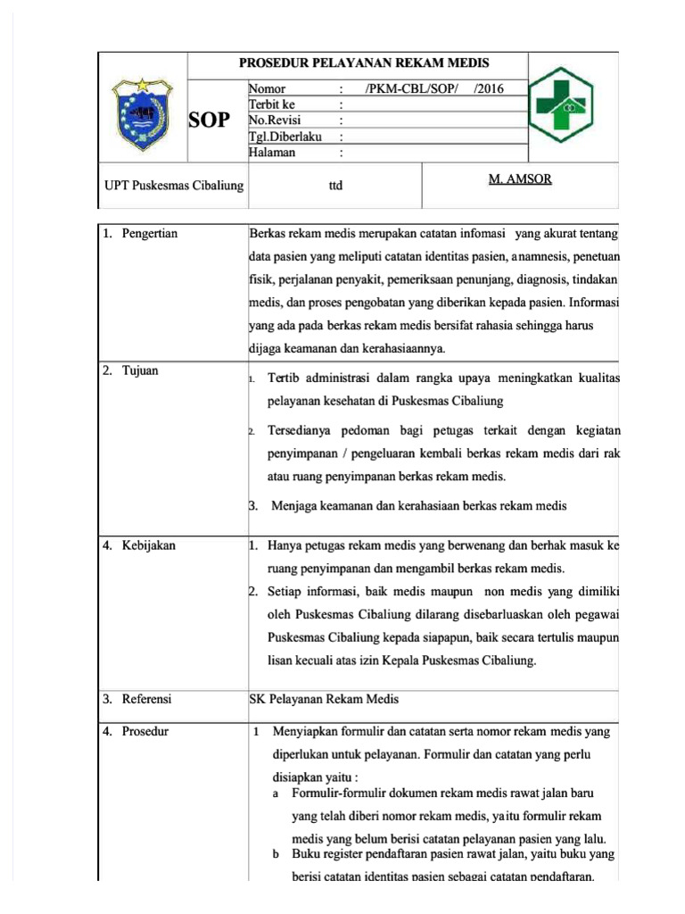 Sop Pelayanan Rekam Medis | PDF