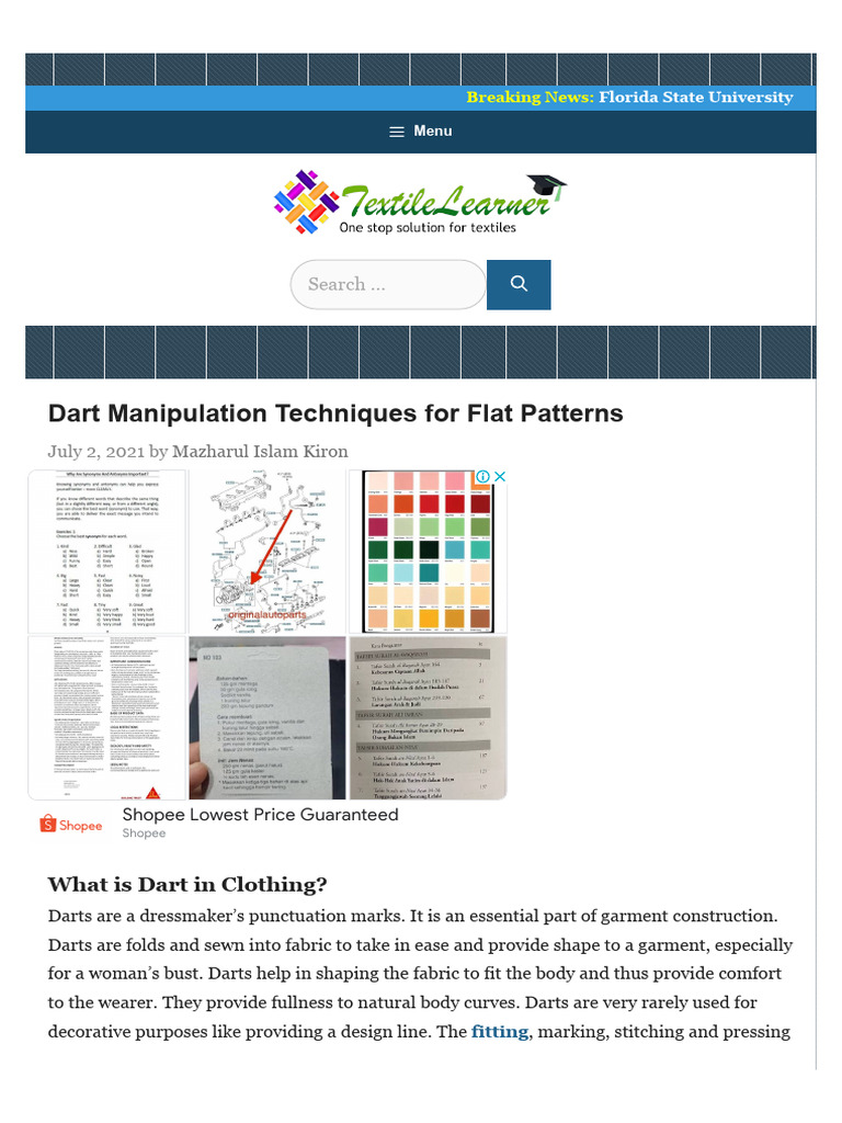 Dart Manipulation Techniques For Flat Patterns Pdf Seam Sewing