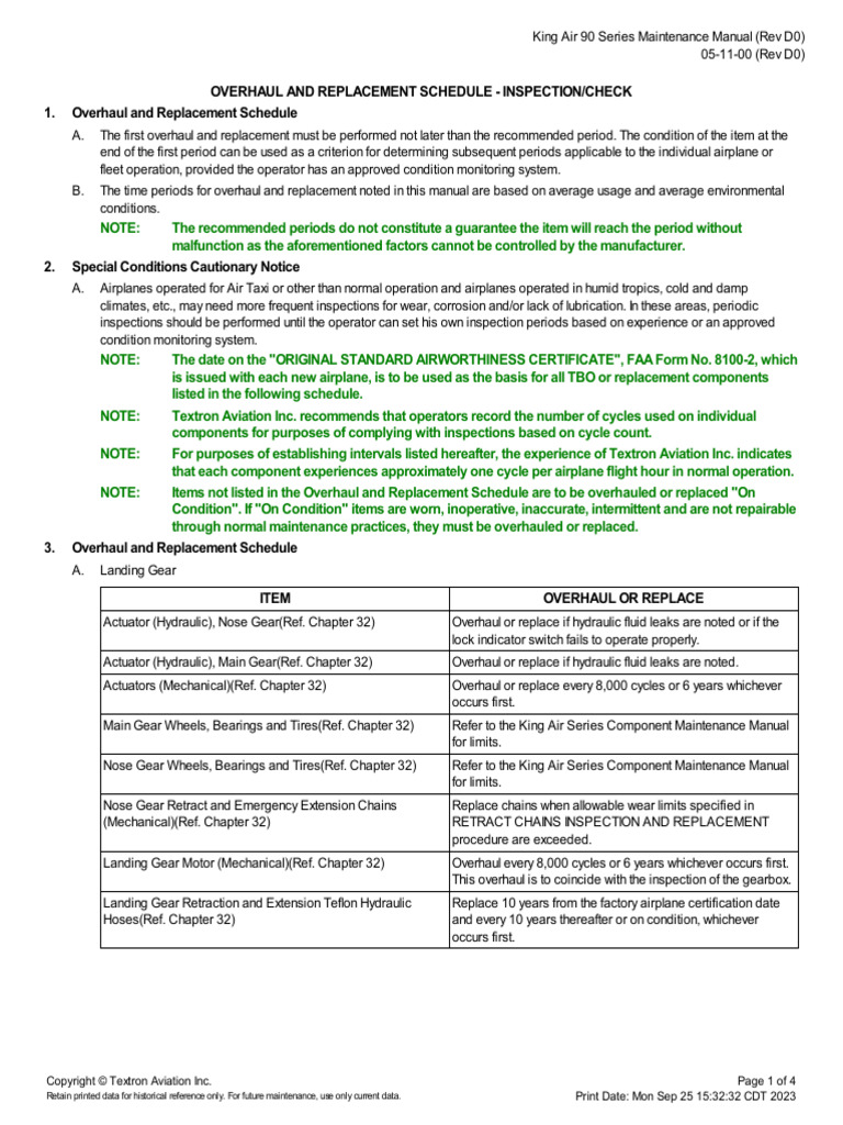 05-11-00 - OVERHAUL AND REPLACEMENT SCHEDULE | PDF | Landing Gear ...