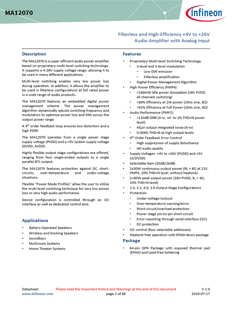 Infineon MA12070 DS v01 00 en | PDF