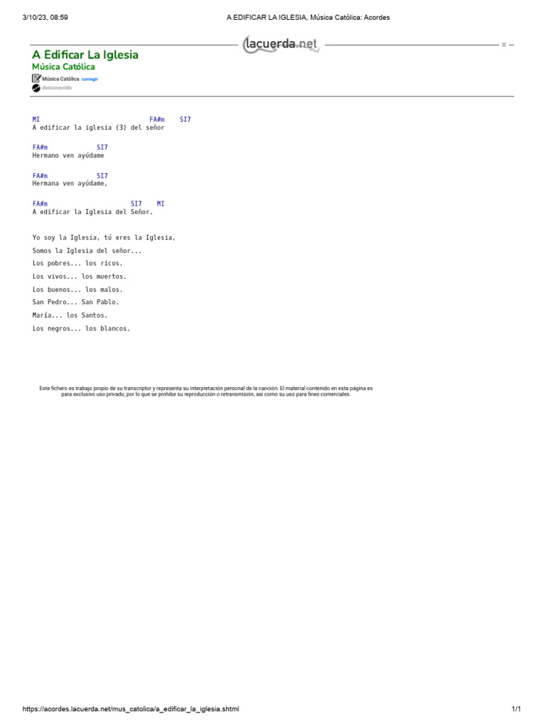 A EDIFICAR LA IGLESIA, Música Católica_ Acordes | PDF